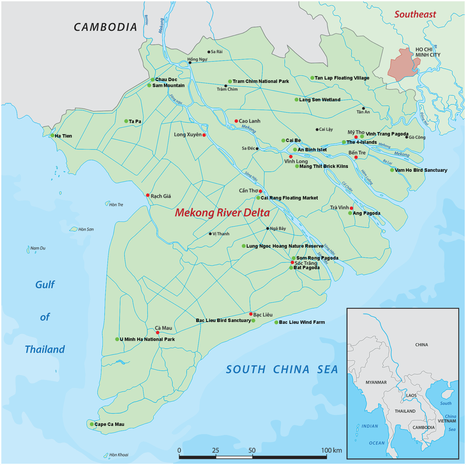 Mekong Delta Map: 24 Best Sights & Destinations (With Provinces ...